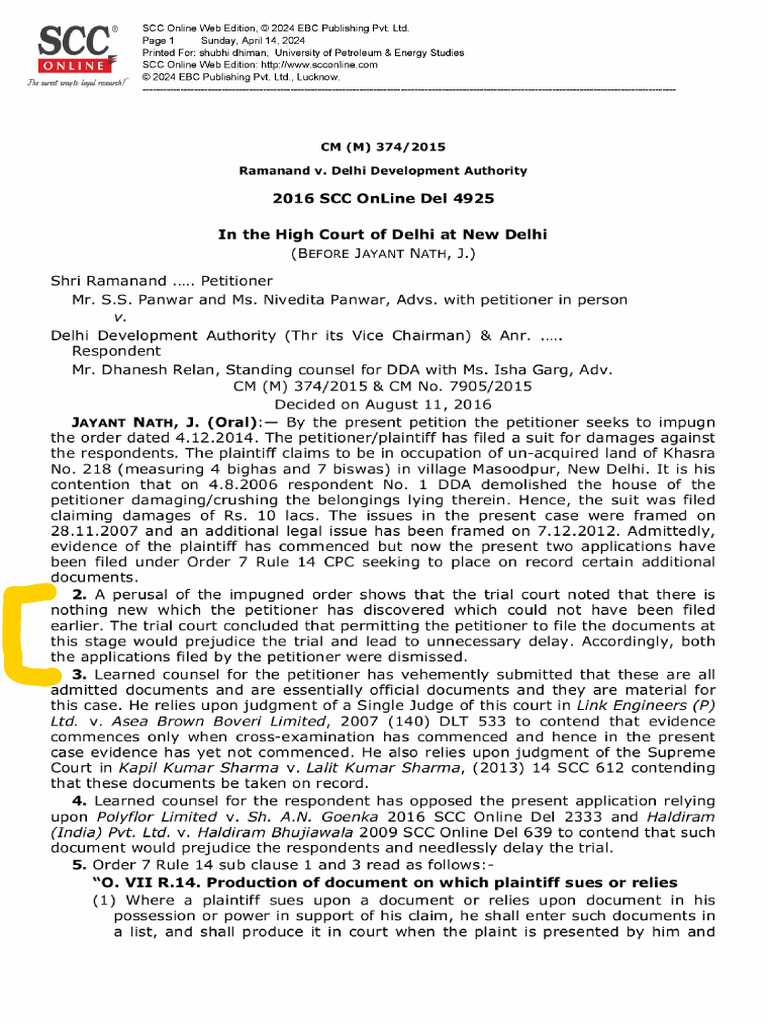 Shri Ramanand Vs. DDA | PDF | Lawsuit | Prejudice (Legal Term)