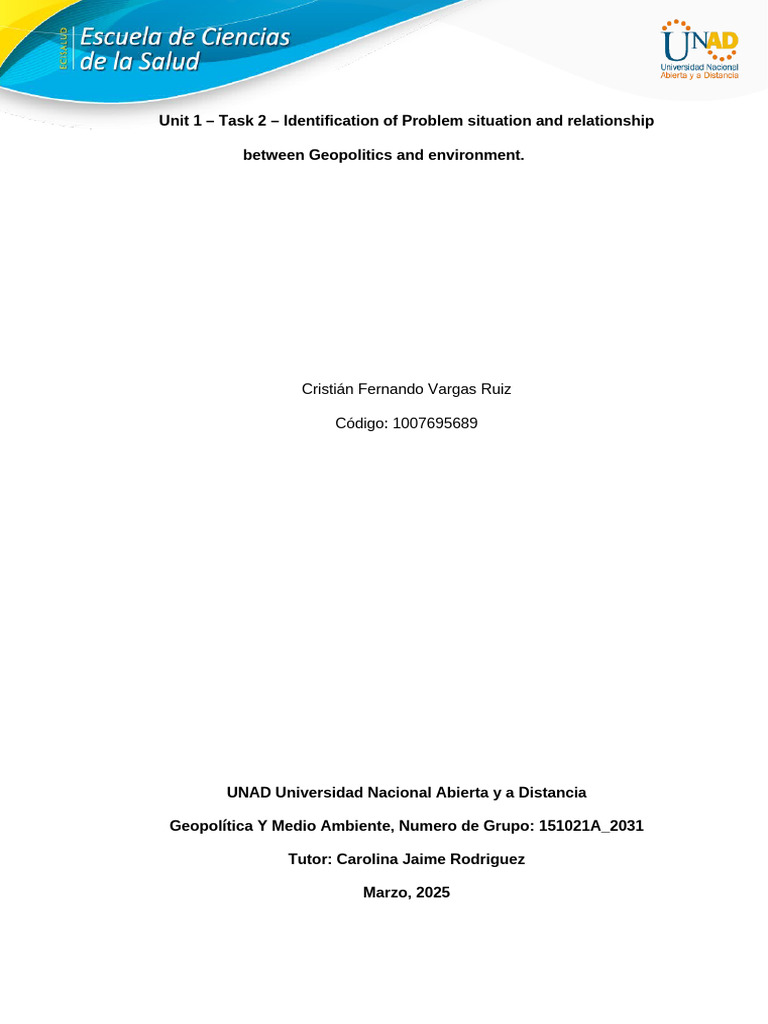 Unit 1 - Task 2 - Identification of Problem Situation and Relationship Between Geopolitics and ...