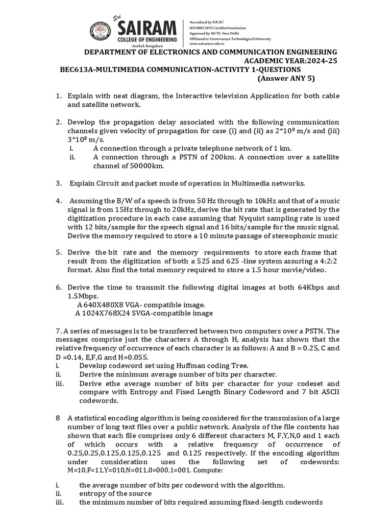 BEC613A Activity 1 Questions A | PDF | Bit | Sampling (Signal Processing)
