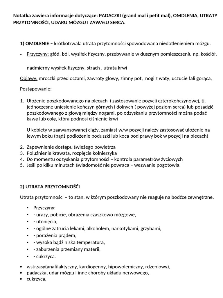 Omdlenie Padaczka Utrata Przytomnosci 3 | PDF