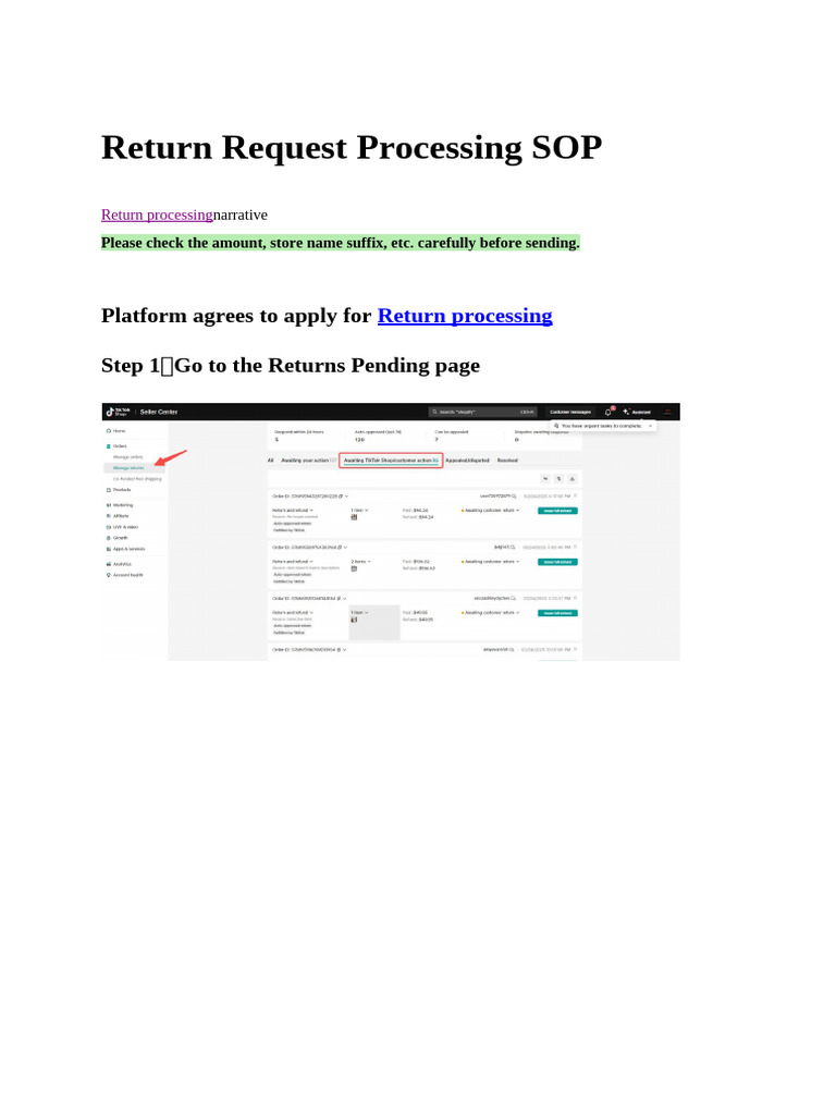 Return Request Processing SOP | PDF