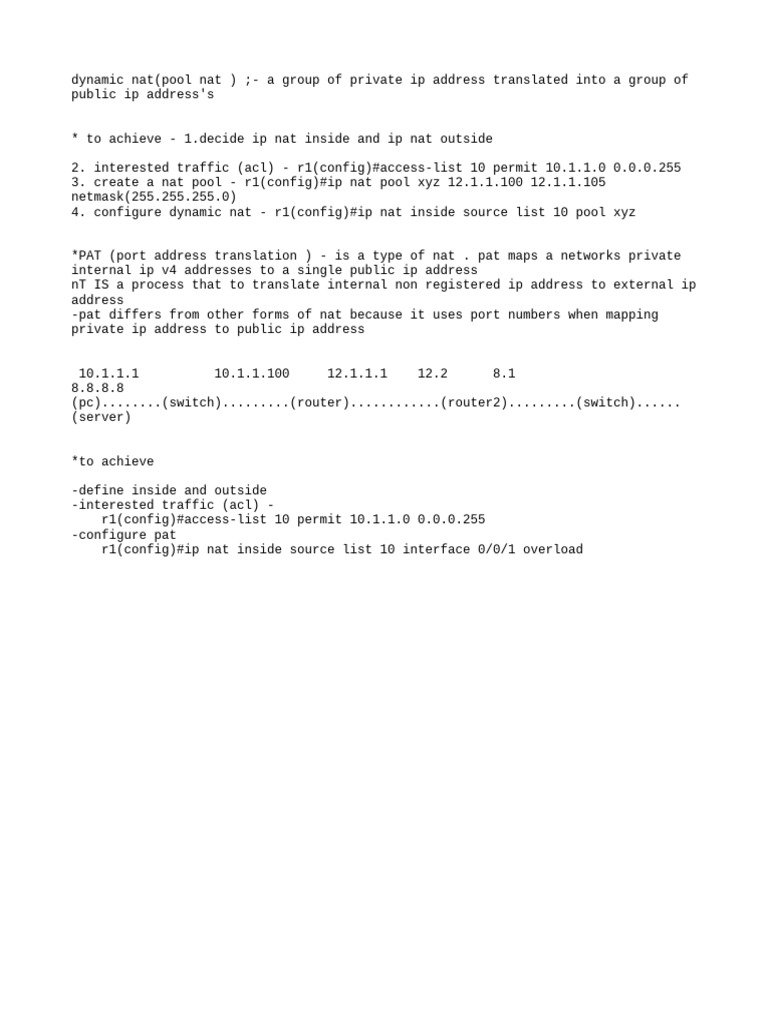dynamic nat(pool nat ) ;- a group o | PDF