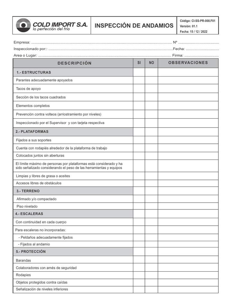 Inspeccion de andamios | PDF