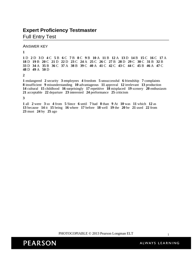 Entry Test Full Key | PDF