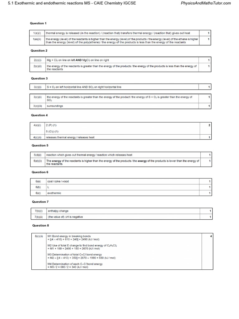 Exothermic and Endothermic Reactions Worksheet | PDF