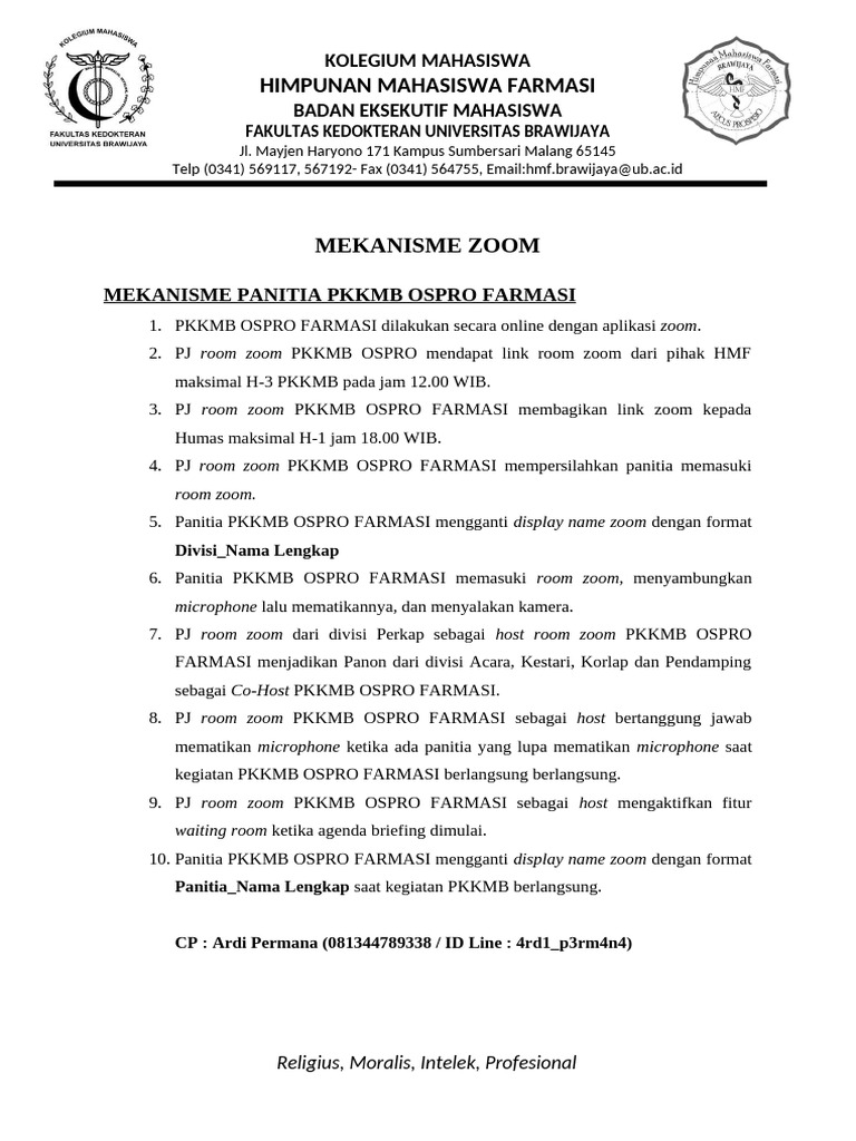Panduan Zoom PKKMB OSPRO Farmasi | PDF