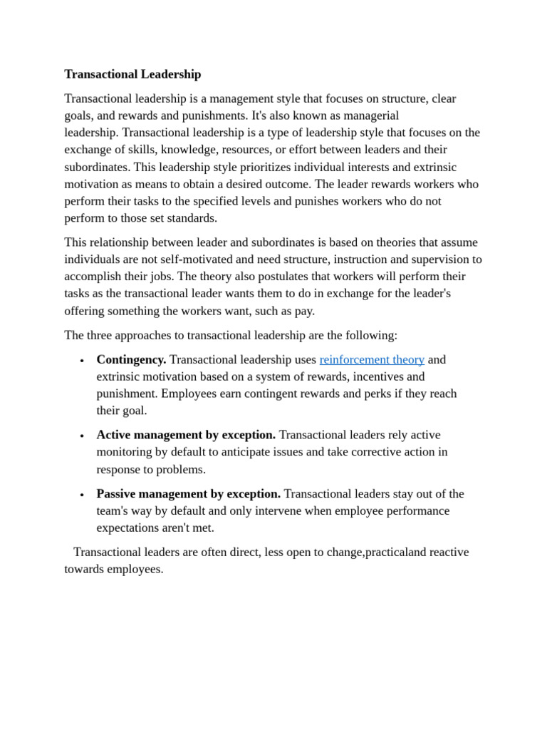 Transactional Leadership | PDF | Leadership | Control (Social And ...