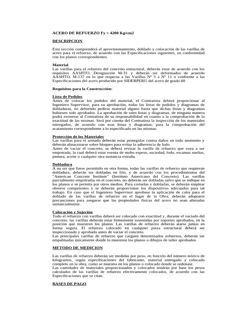 ACERO DE REFUERZO Fy 4200 | PDF | Hormigón | Acero