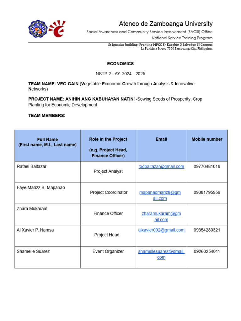 Economics Project Proposal - D | PDF | Vegetables | Entrepreneurship