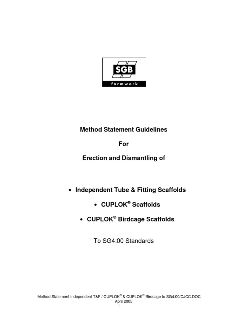 Method Statement - TF CUPLOK and Birdcage To SG4 - April 2005 PDF | PDF | Scaffolding