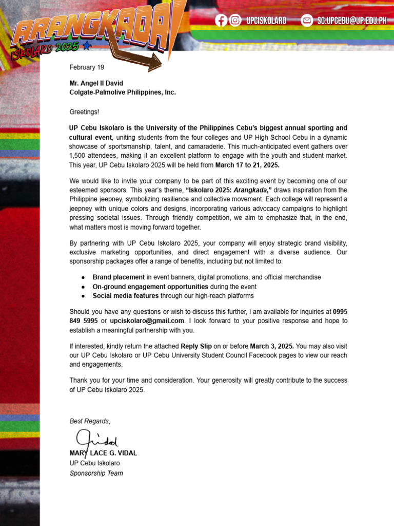 Colgate-Palmolive Philippines, Inc. - offICIAL LETTER (Spons - UPC ...