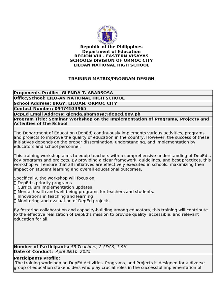 LiNHS InSet Training Matrix | PDF | Wash