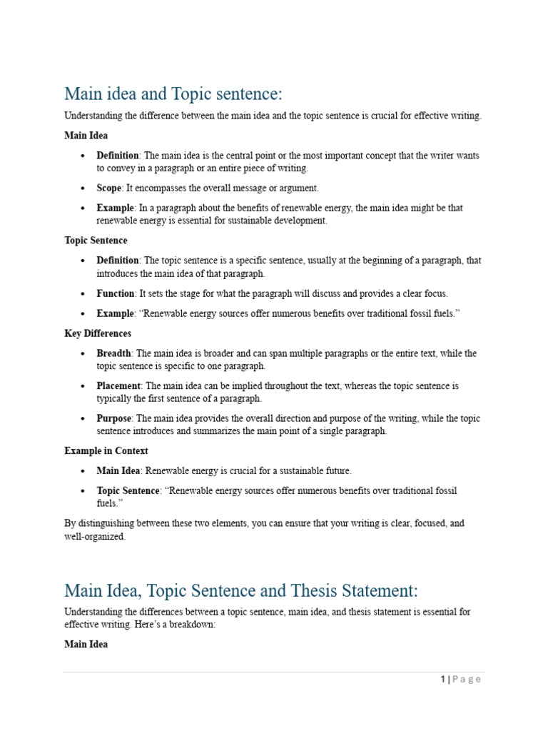 Main Idea and Topic Sentence | PDF | Climate Change | Climate Change ...