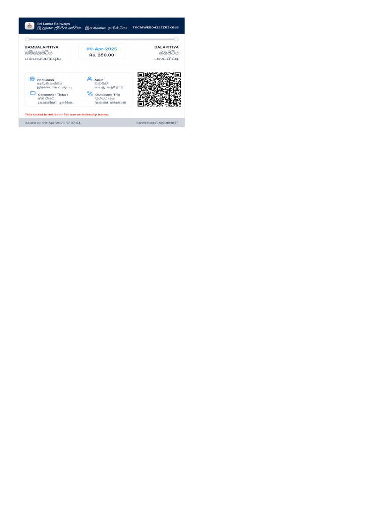 Sri Lankan Train Tikets | PDF