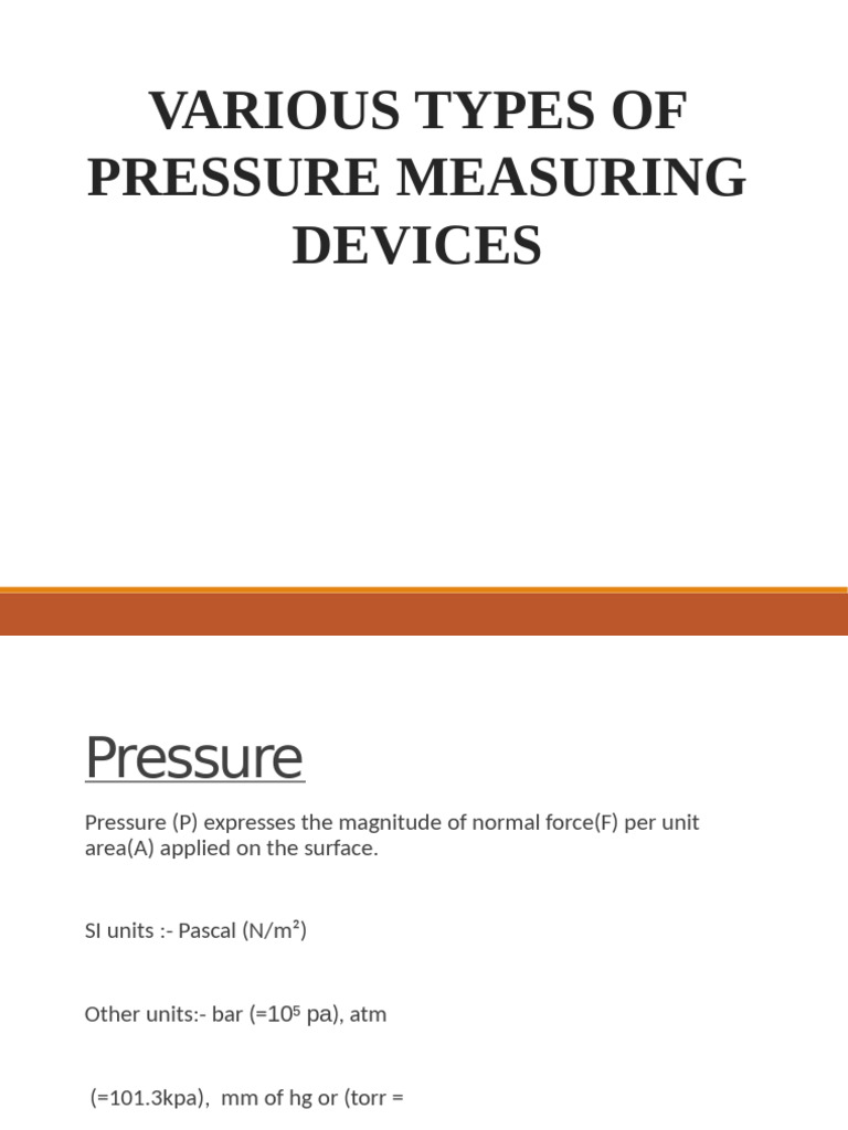 Various Types of Pressure Measuring Devices in Diploma | PDF | Pressure ...