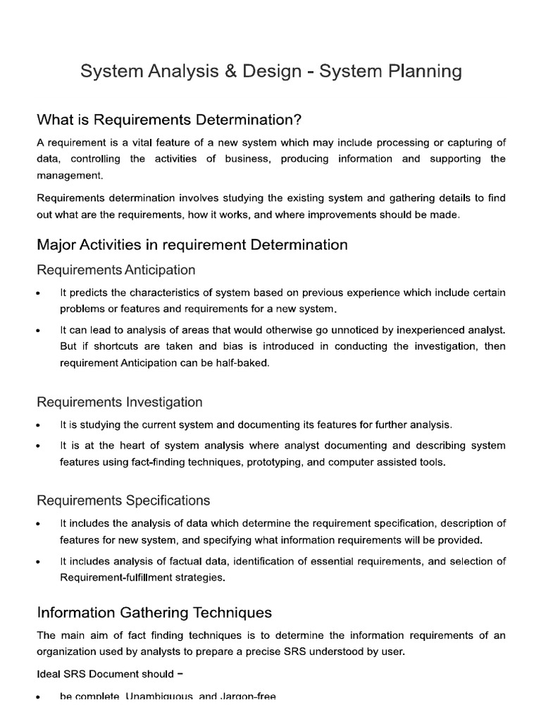 System Analysis & Design - System Planning | PDF