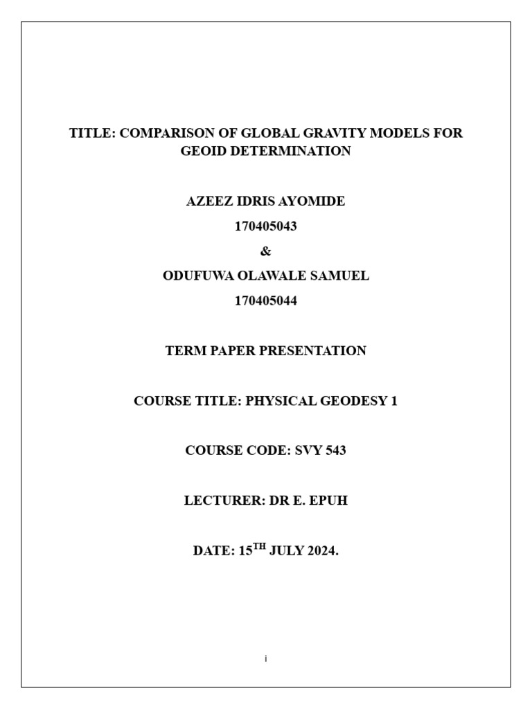 Olawale Idris Phy Geo Assignment | PDF | Geodesy | Sea Level