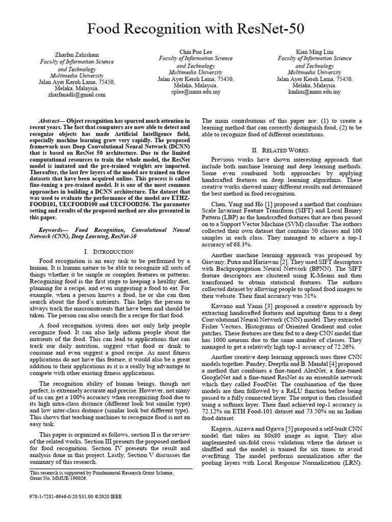 Food Recognition With ResNet-50 | PDF | Cognitive Science | Machine Learning