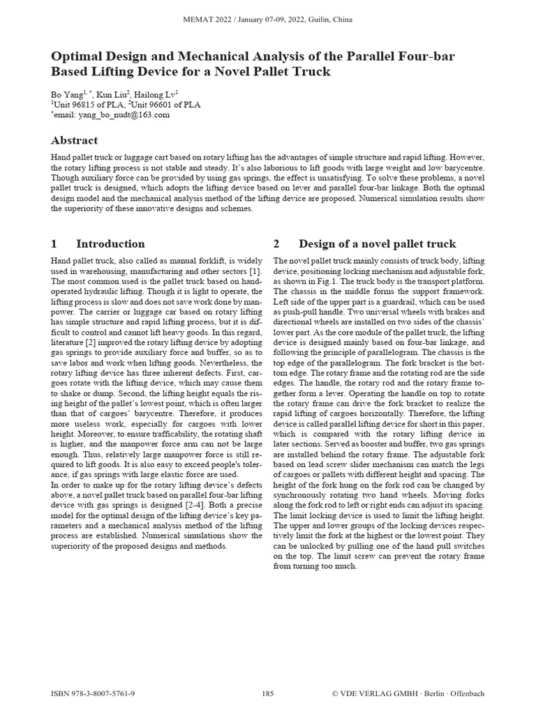 Optimal Design and Mechanical Analysis of The Parallel Four-Bar Based ...