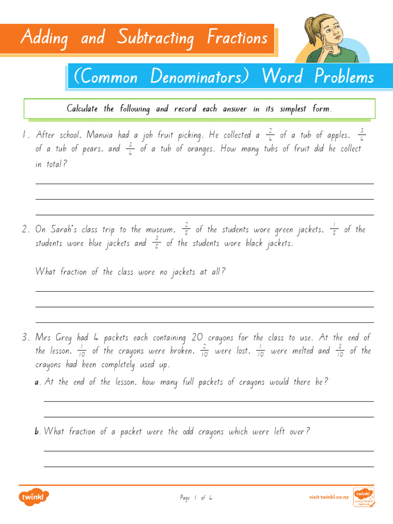 Fraction Word Problems for Grade 5 | PDF