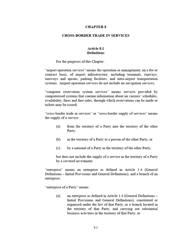 Uk Australia Free Trade Agreement Fta Chapter 8 Cross Border Trade in ...