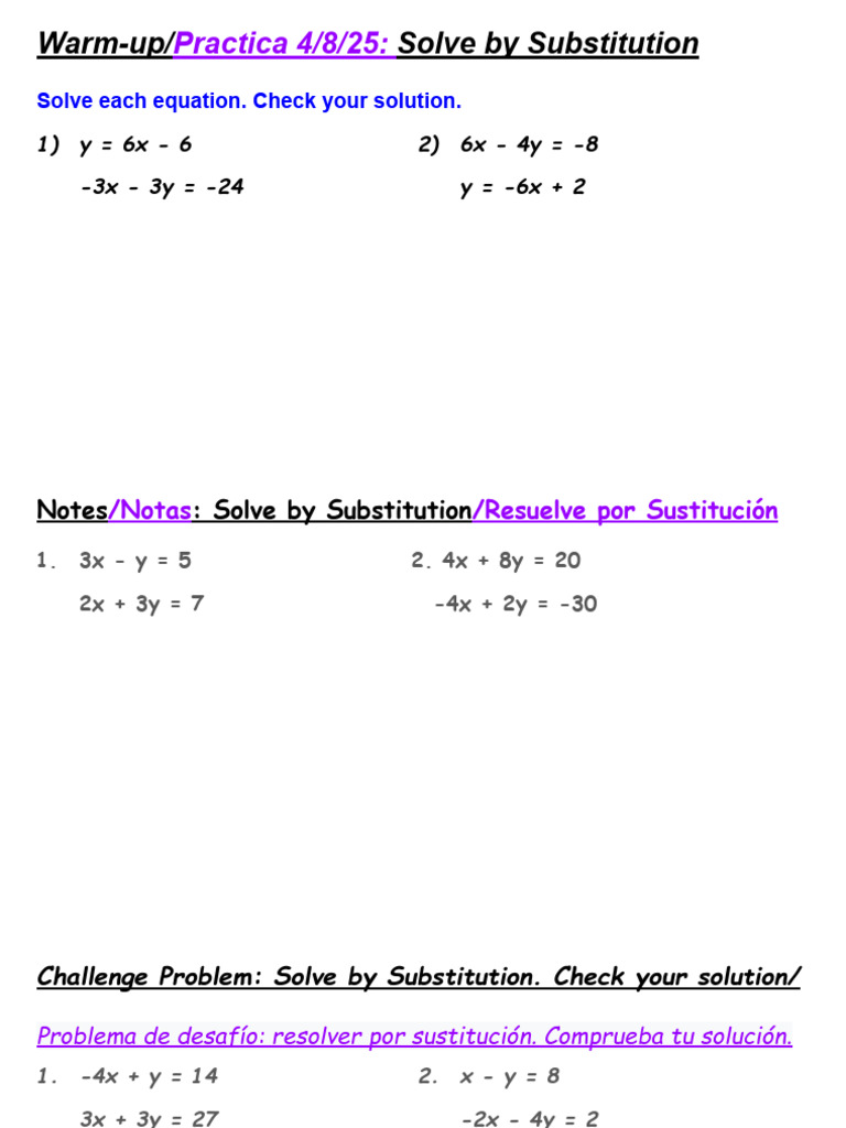 Day 2 Review - Solving Systems by Substitution | PDF