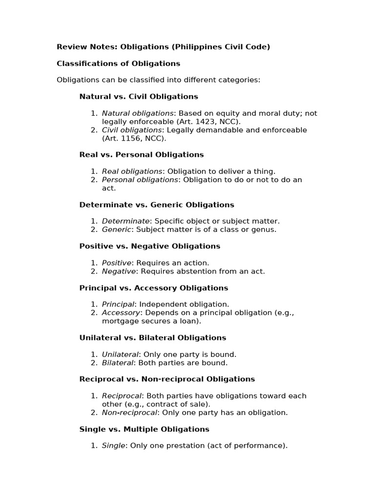 Review Notes On Oblicon | PDF | Law Of Obligations | Legal Liability
