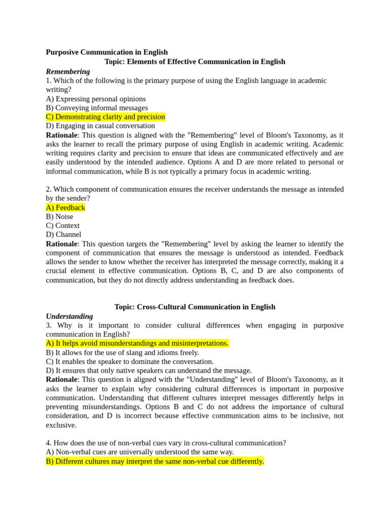 Reviewer - Purposive Communication | PDF | Nonverbal Communication ...