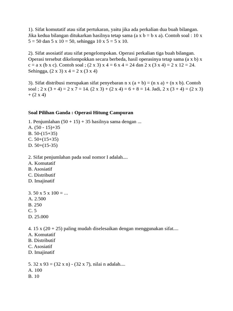 Latihan Math Topik Operasi Hitung Campuran | PDF