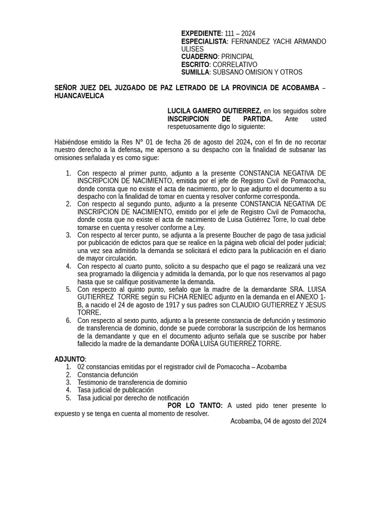 Subsanación de Omissión en Inscripción | PDF | Justicia | Crimen y ...