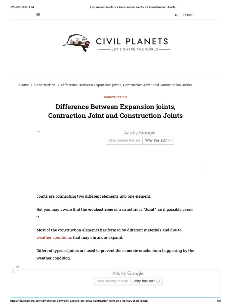 Types of Concrete Joints Explained | PDF | Concrete | Civil Engineering