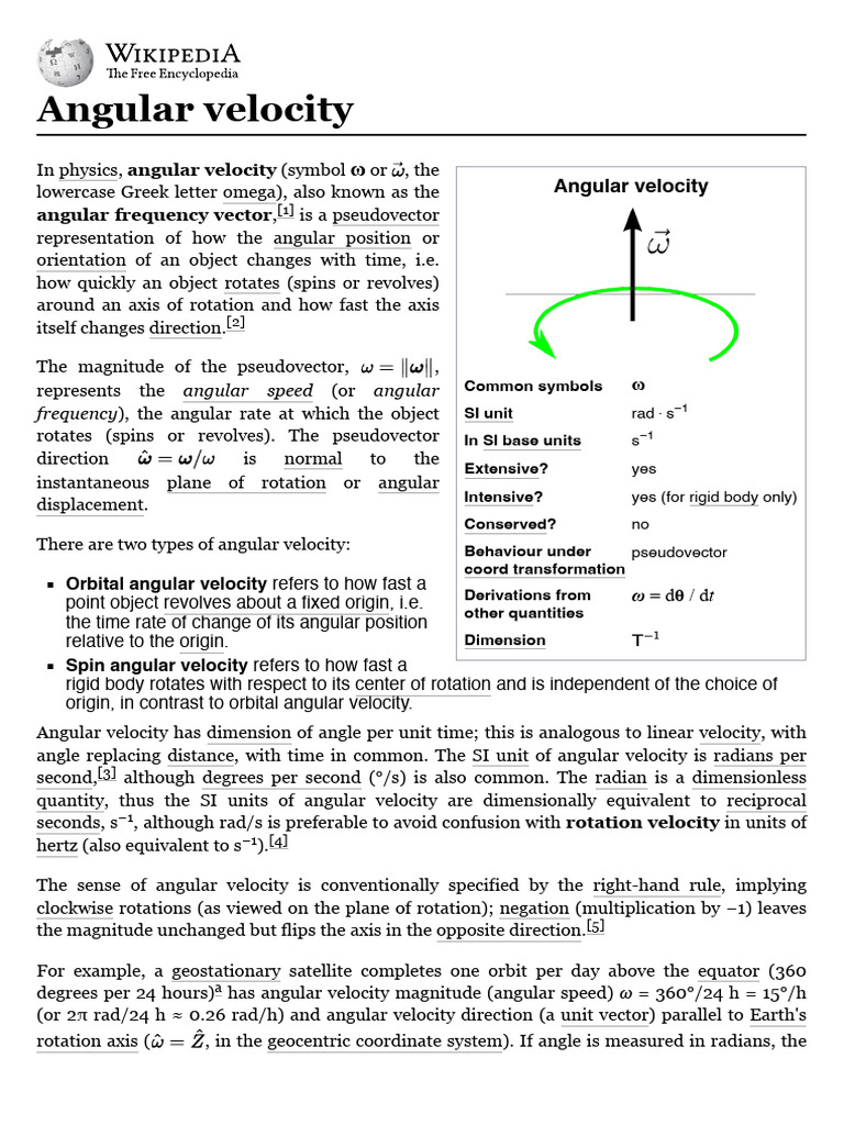 Angular Velocity - Wikipedia | PDF | Rotation | Euclidean Vector