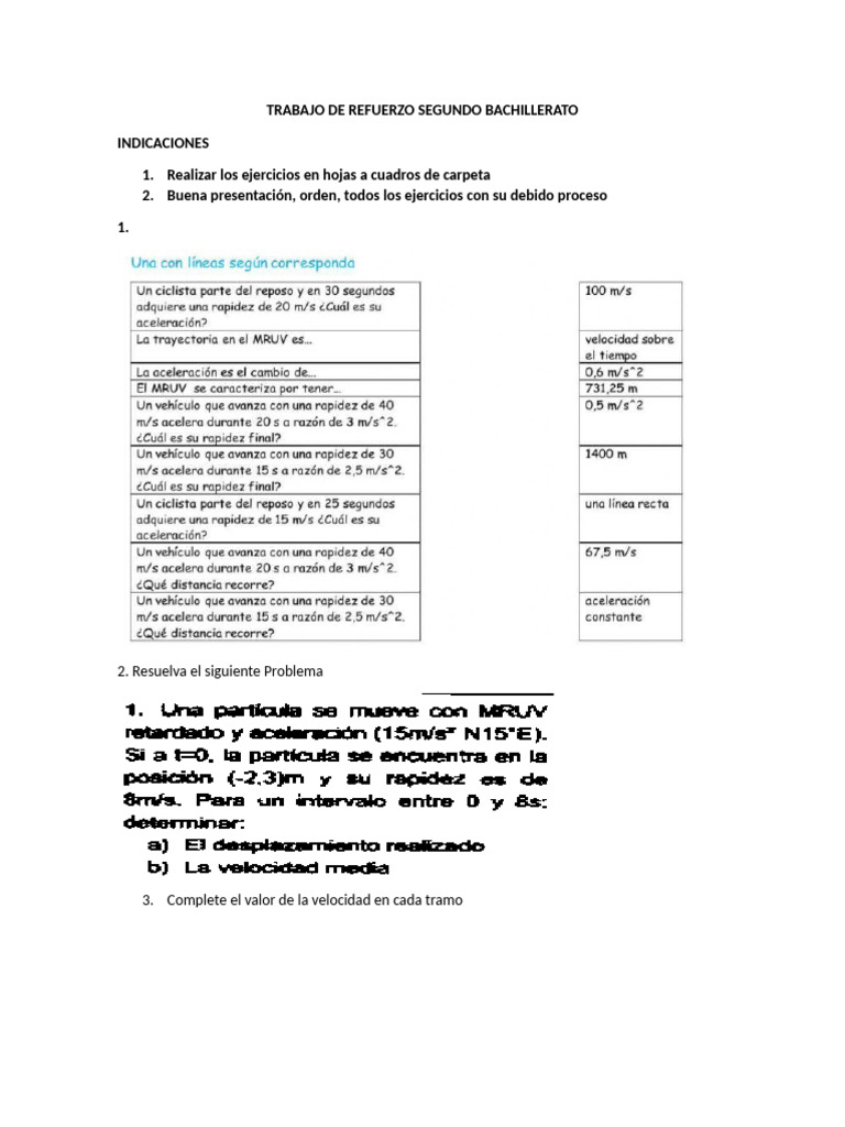 TRABAJO DE REFUERZO SEGUNDO BACHILLERATO 2 trimestre | PDF