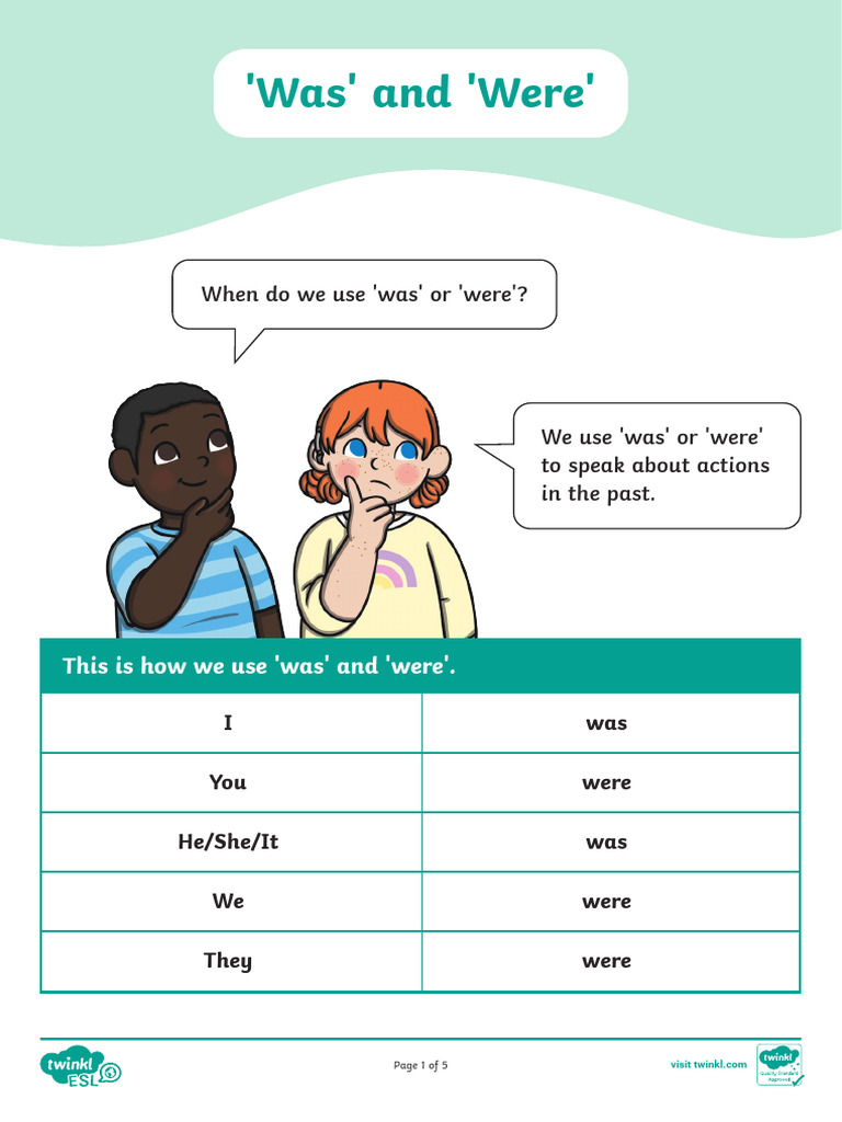 Was/Were Worksheet for Kids | PDF | English As A Second Or Foreign ...