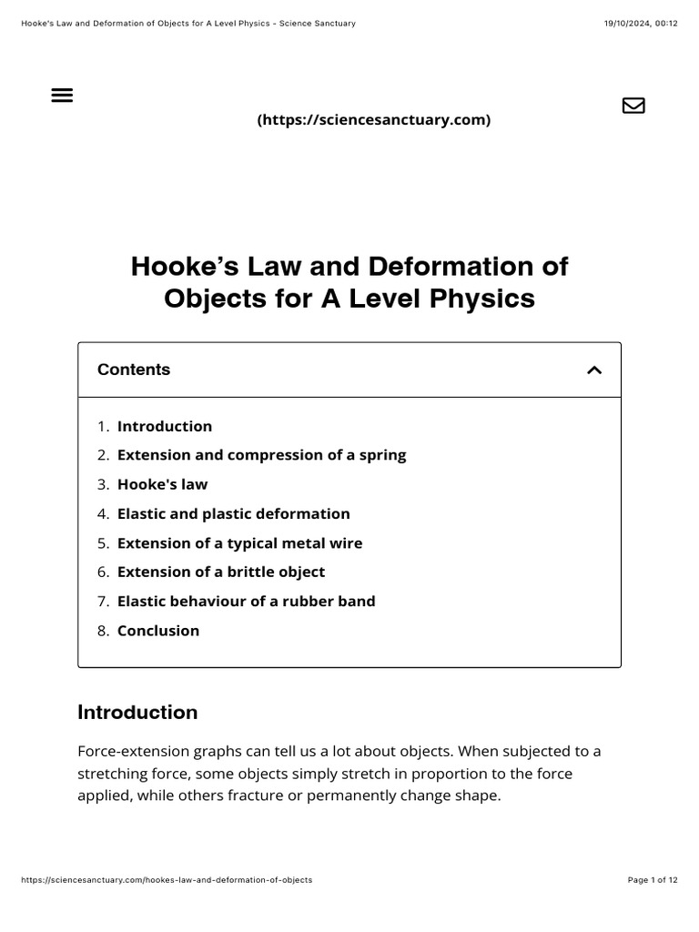 Hooke's Law and Deformation of Objects For A Level Physics - Science Sanctuary | PDF ...