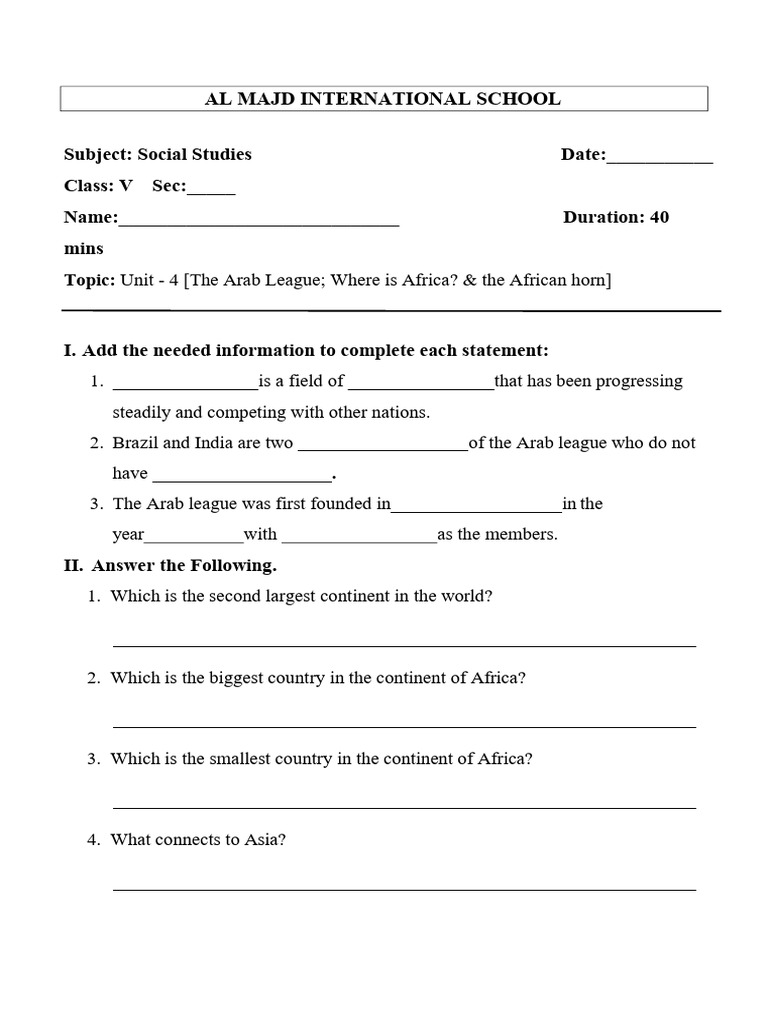 Social Studies: Arab League & Africa | PDF