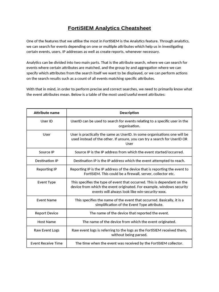 FortiSIEM Analytics Cheatsheet | PDF | Boolean Data Type | Software Engineering