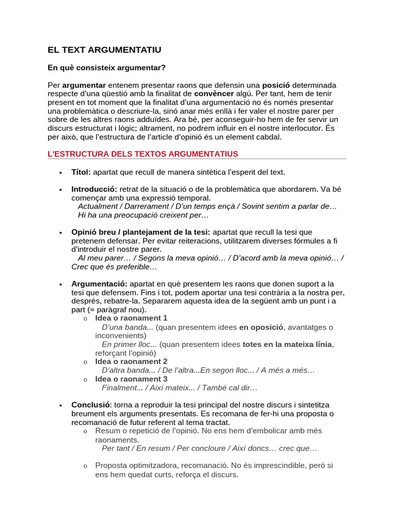 El Text Argumentatiu I Connectors | PDF