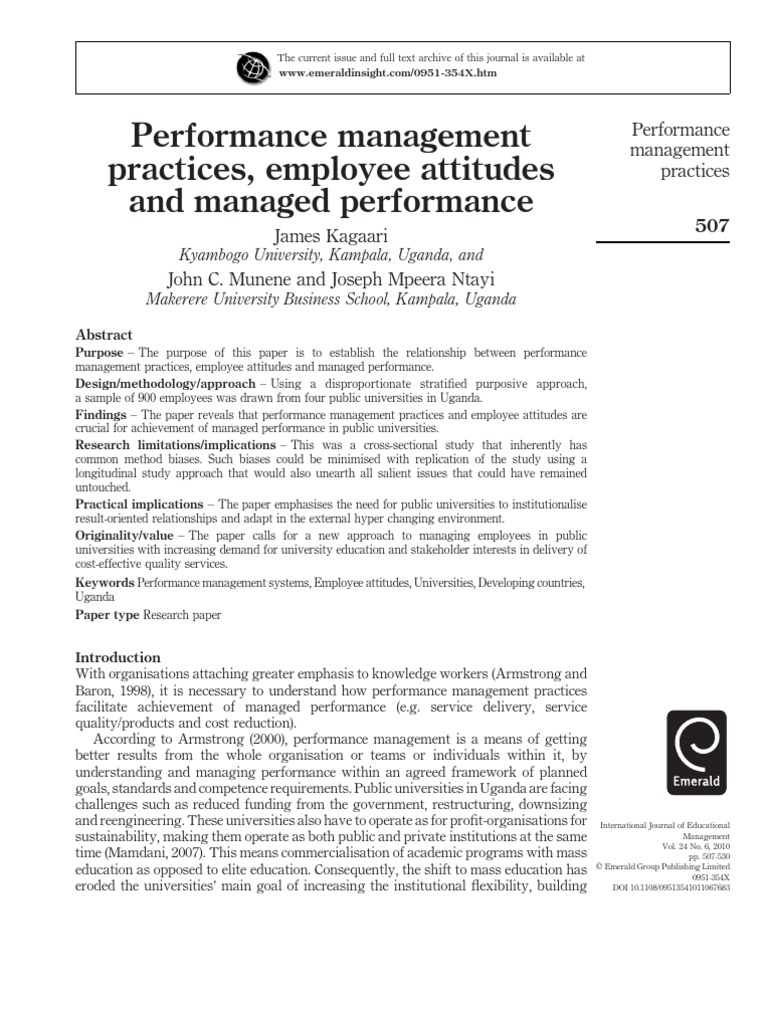 Performance Management Practices, Employee Attitudes and Managed ...