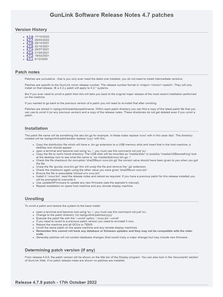 GunLink Software Release Notes 4.7 Patches | PDF | Software Bug ...