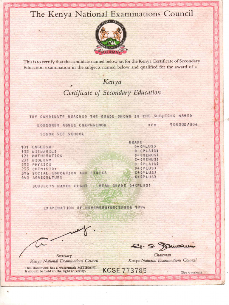 Agnes Cert Kcse | PDF
