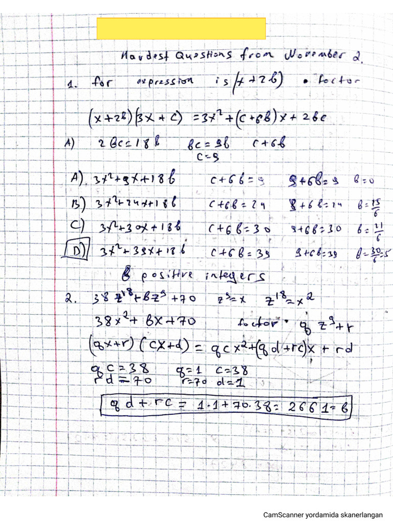 Hardest Questions From November 2 Solutions | PDF