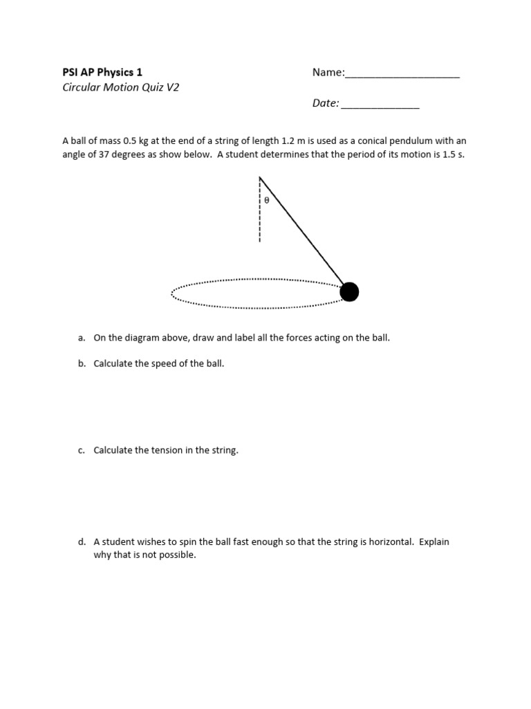 Ap Phys1 - Ap1 Circular Motion Quiz v2 - 2014 08 06 | PDF