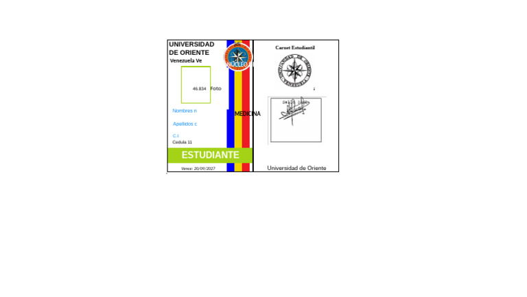 Anzoátegui Carnet Estudiantil UNIVERSIDAD | PDF