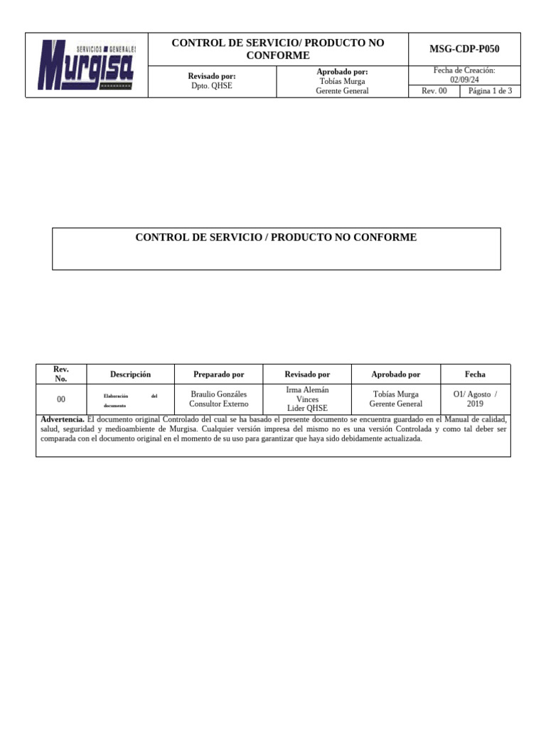 MSG-CDP-P050-Control Del Servicio | PDF