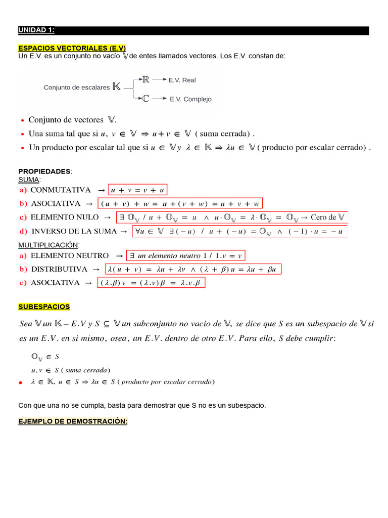 Resumen Algebra Lineal Fiuba Parte 1 | PDF | Mapa lineal | Subespacio ...