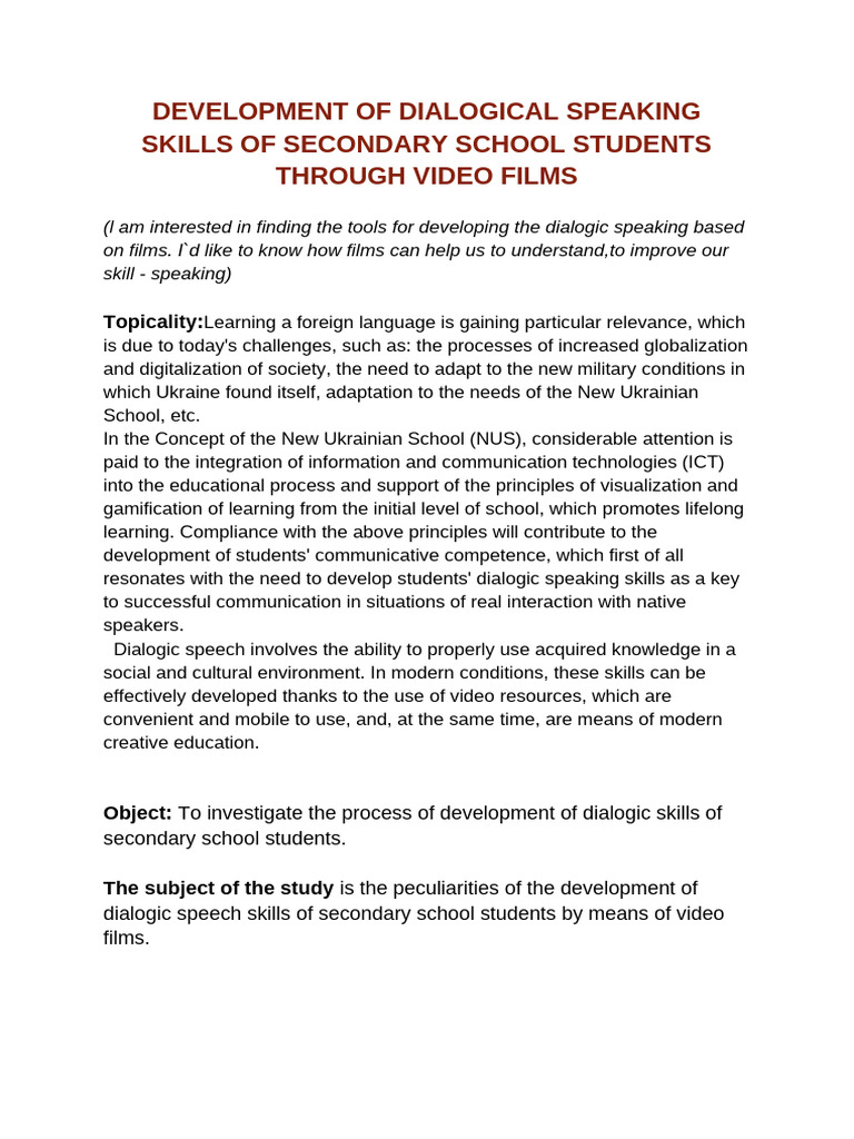 DEVELOPMENT_OF_DIALOGICAL_SPEAKING_SKILLS_OF_SECONDARY_SCHOOL_STUDENTS (2) | PDF | Foreign ...