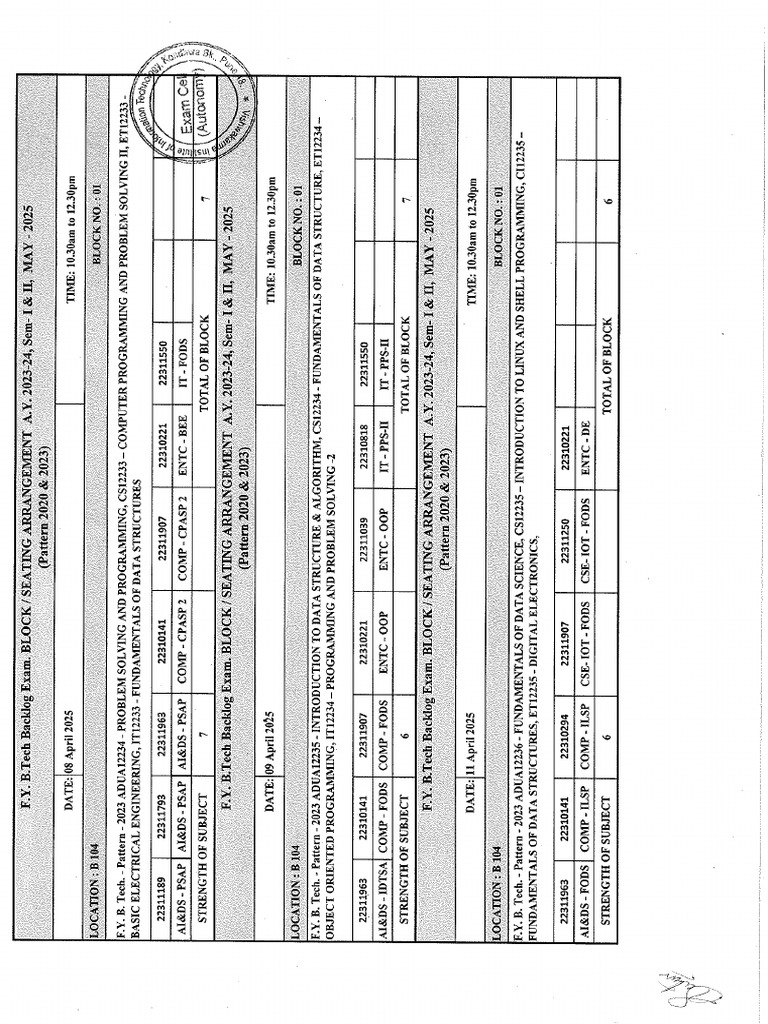 11 04 2025 Seating Arrangement | PDF