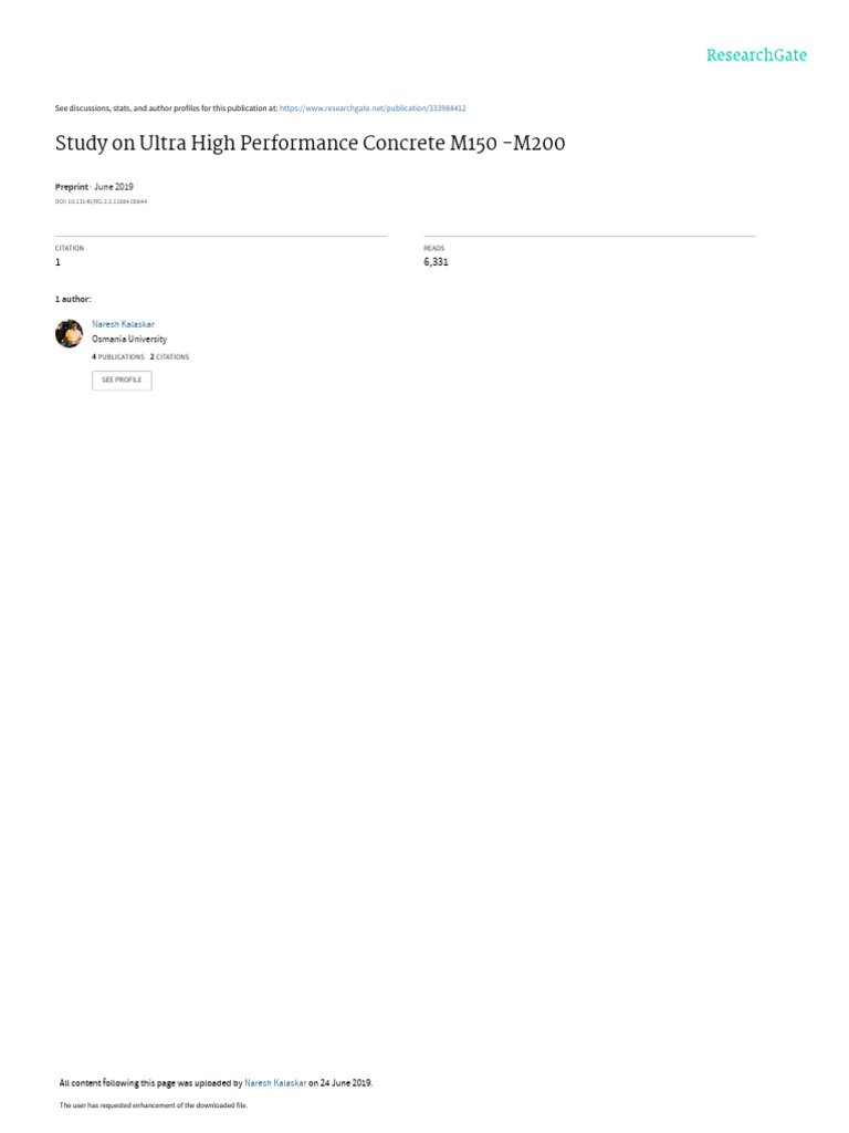 StudyonUltraHighPerformanceConcrete M150 M200 NareshKalaskar | PDF | Concrete | Cement