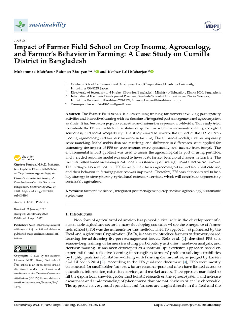 Impact of Farmer Field School On Crop Income Agroecology and 1ploo3kz ...